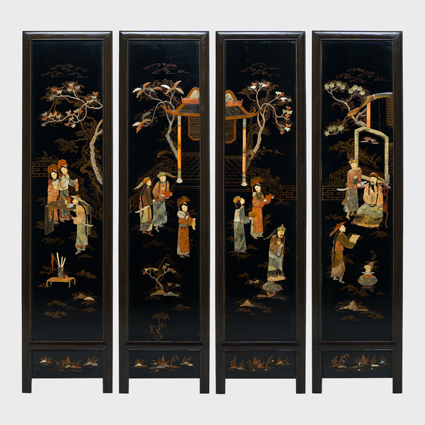 Set of Four Lacquered Panels with Palace Pavilion Inlay - Browse or Buy ...