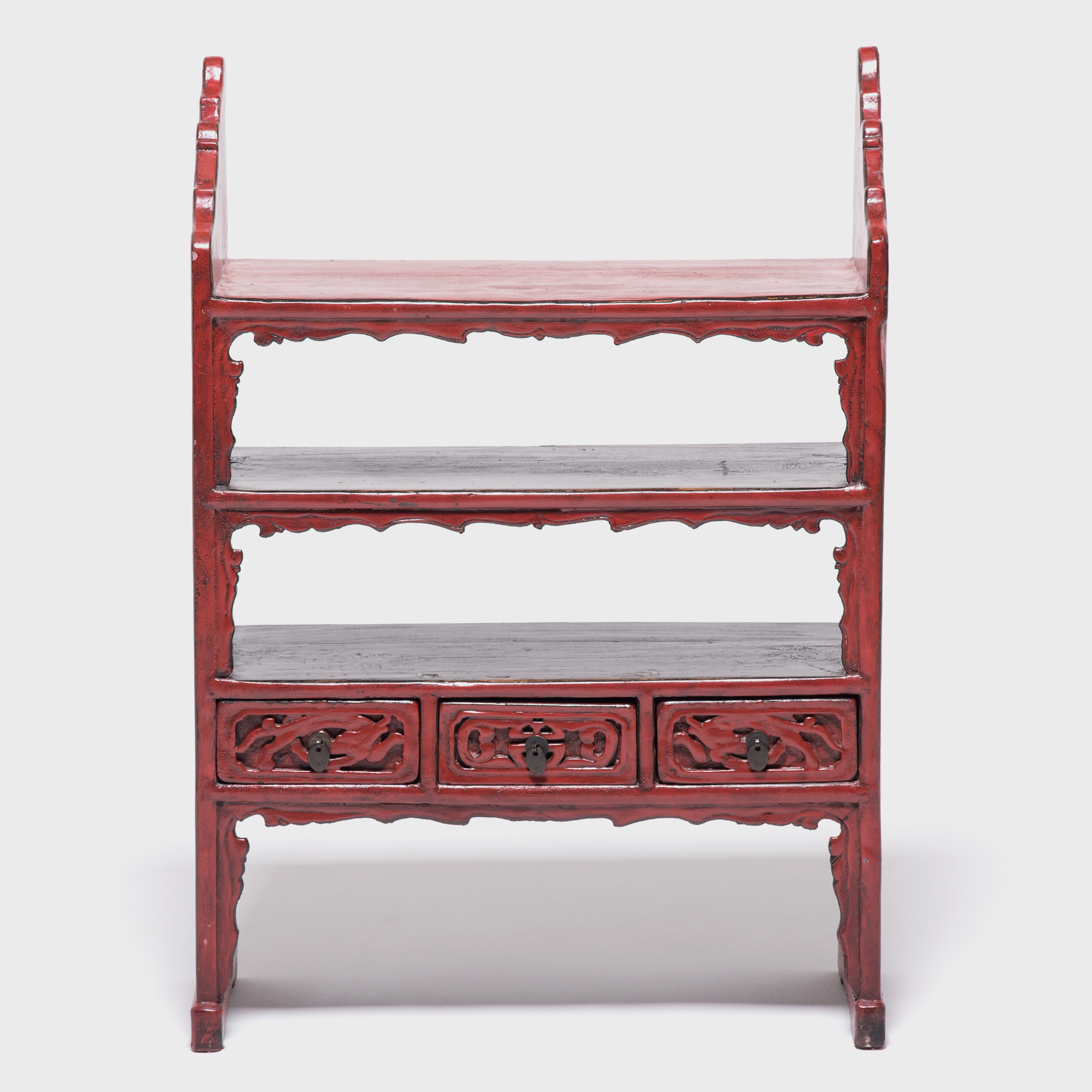 Three Drawer Red Lacquer Collector's Shelf - Browse or Buy at PAGODA RED
