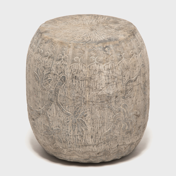 Floral Etched Melon Shape Limestone Drum - Browse or Buy at PAGODA RED