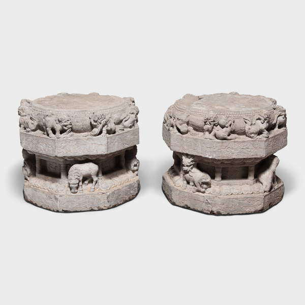 Pair of Highly Carved Stone Column Bases - Browse or Buy at PAGODA RED