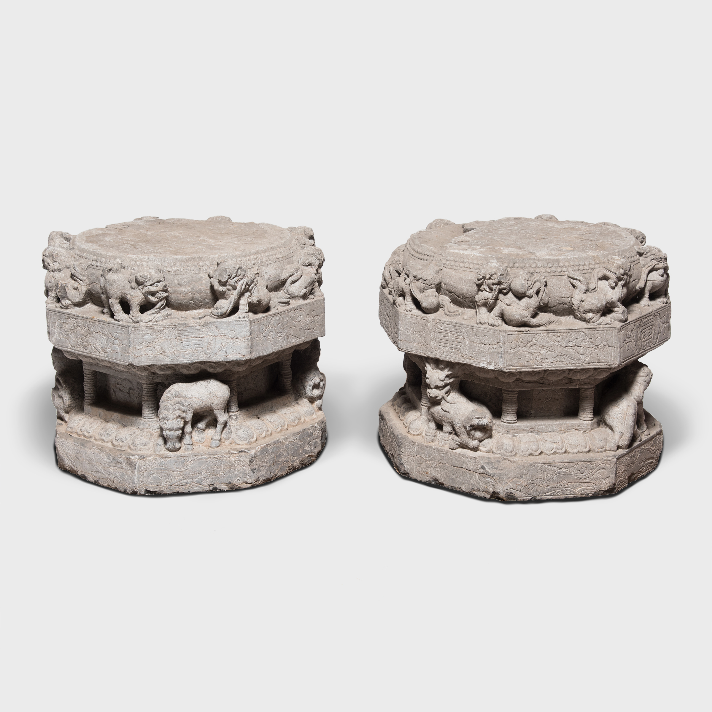 Pair of Highly Carved Stone Column Bases - Browse or Buy at PAGODA RED