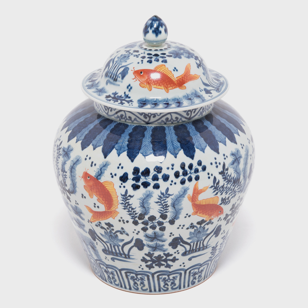 Underglaze Indigo and Copper Fish Jar - Browse or Buy at PAGODA RED
