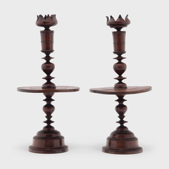 Pair of Turned Wood Candle Stands - Browse or Buy at PAGODA RED